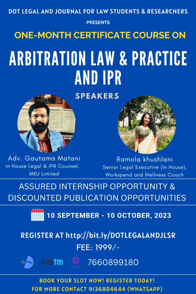 ONE-MONTH ONLINE CERTIFICATE COURSE ON “ARBITRATION LAW & PRACTICE AND ...